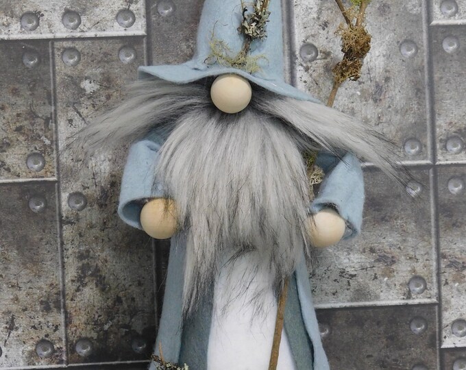 Woodland Wizard Gnome, Wizard Gnome, Woodland Wizard in Blue/gray ...