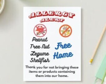 Peanut & Tree Nut Allergy Alert Sign - Etsy
