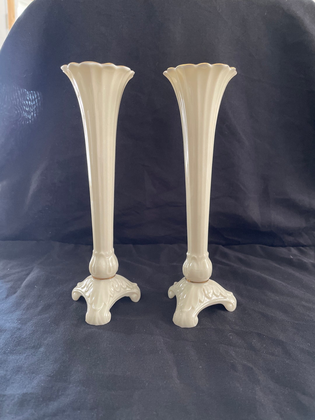 Lenox 24k Gold Trimmed Bud Vases Set of 2, Ivory, Trumpet Shape , Tri ...