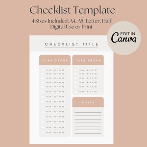 Checklist Template Canva - to Do List - Task List - A4/a5/letter/half ...
