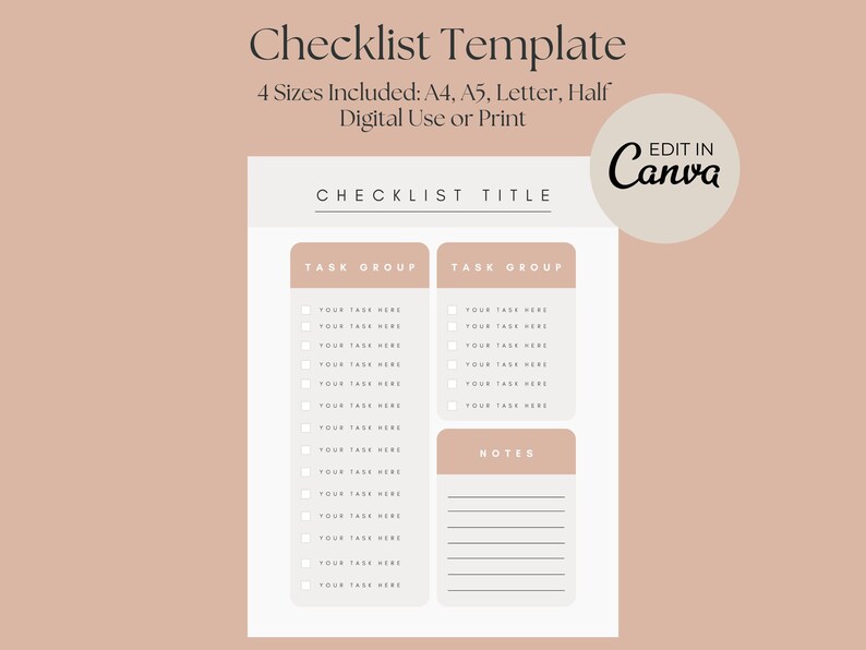 Checklist Template Canva - to Do List - Task List - A4/a5/letter/half ...