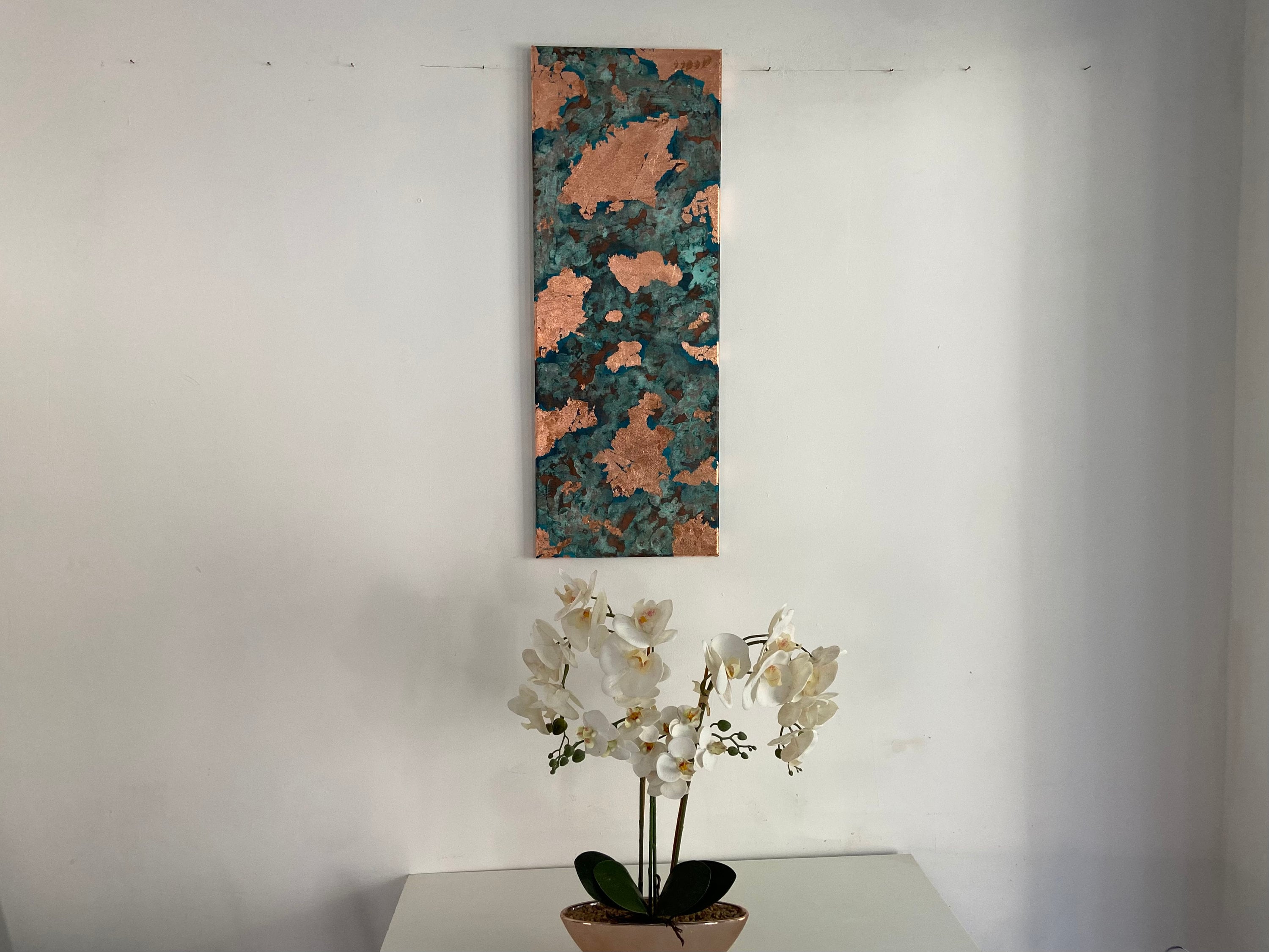 Copper Patina and Copper Leaf Artwork, Original Piece, Canvas, Green and Copper Art, 30x80 Cm ...