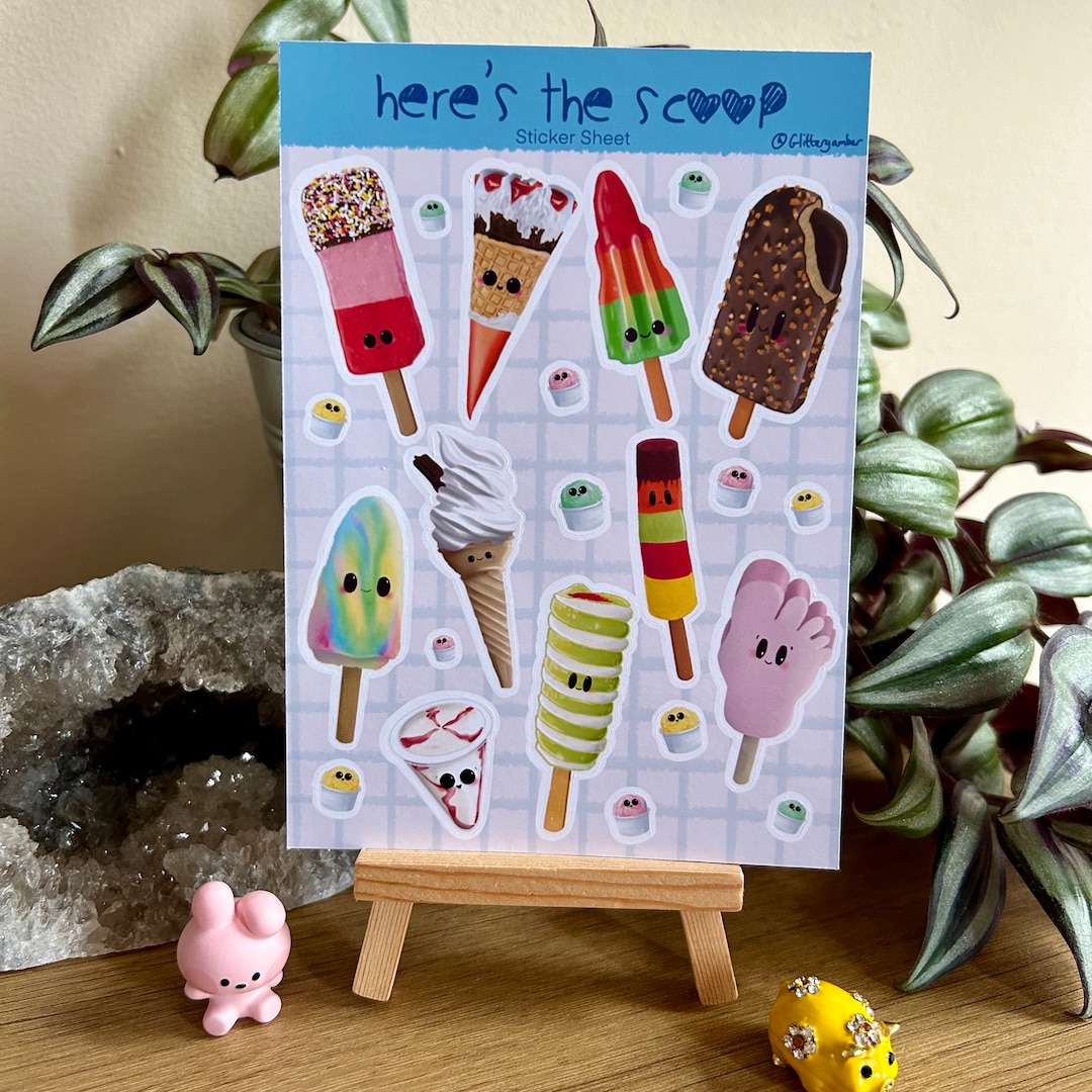 Heres the Scoop Ice Cream Sticker Sheet 22 Kiss Cut Stickers Perfect ...