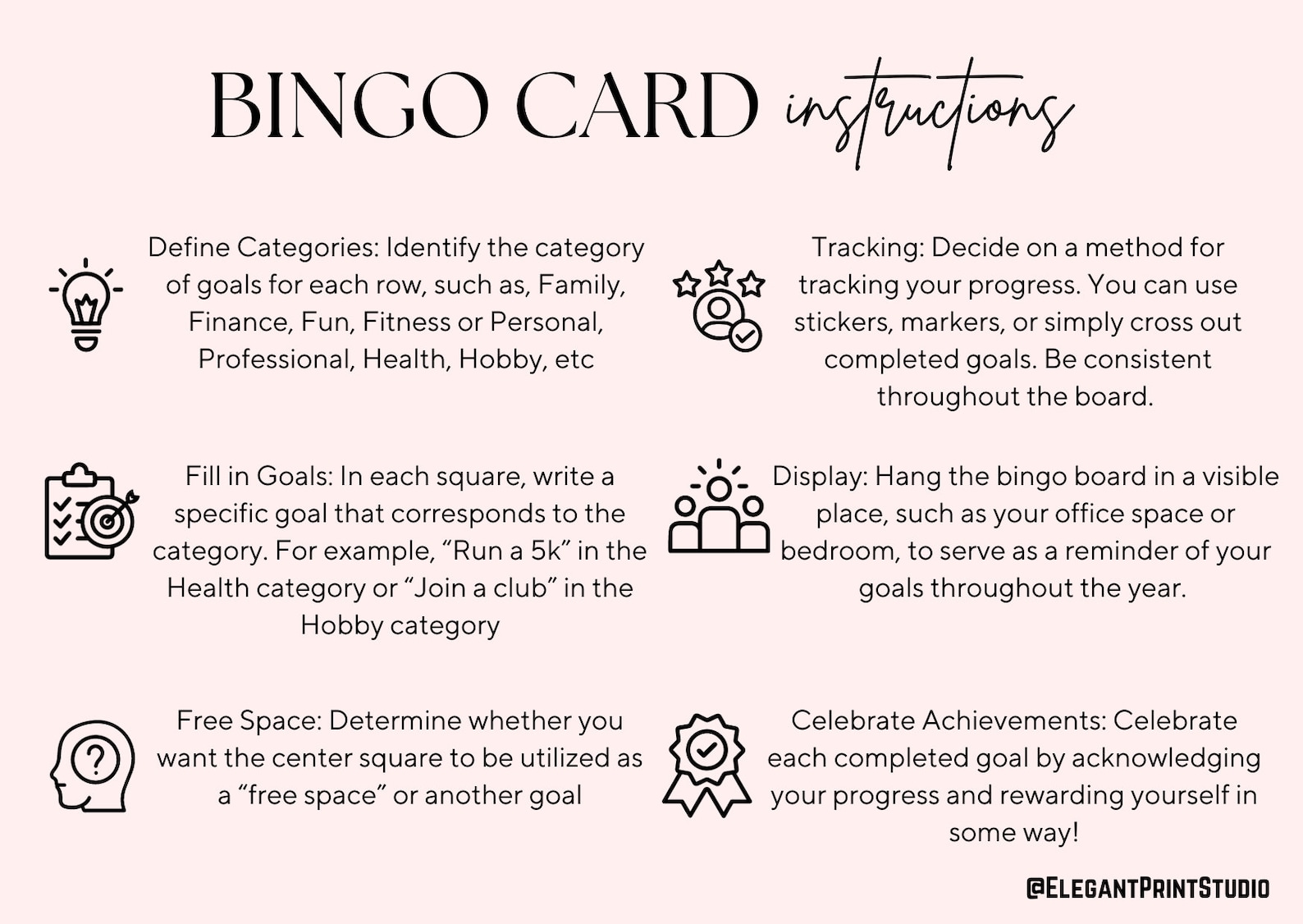 Printable 2024 Goal Bingo Card, Vision Board Card, Elegant Modern ...