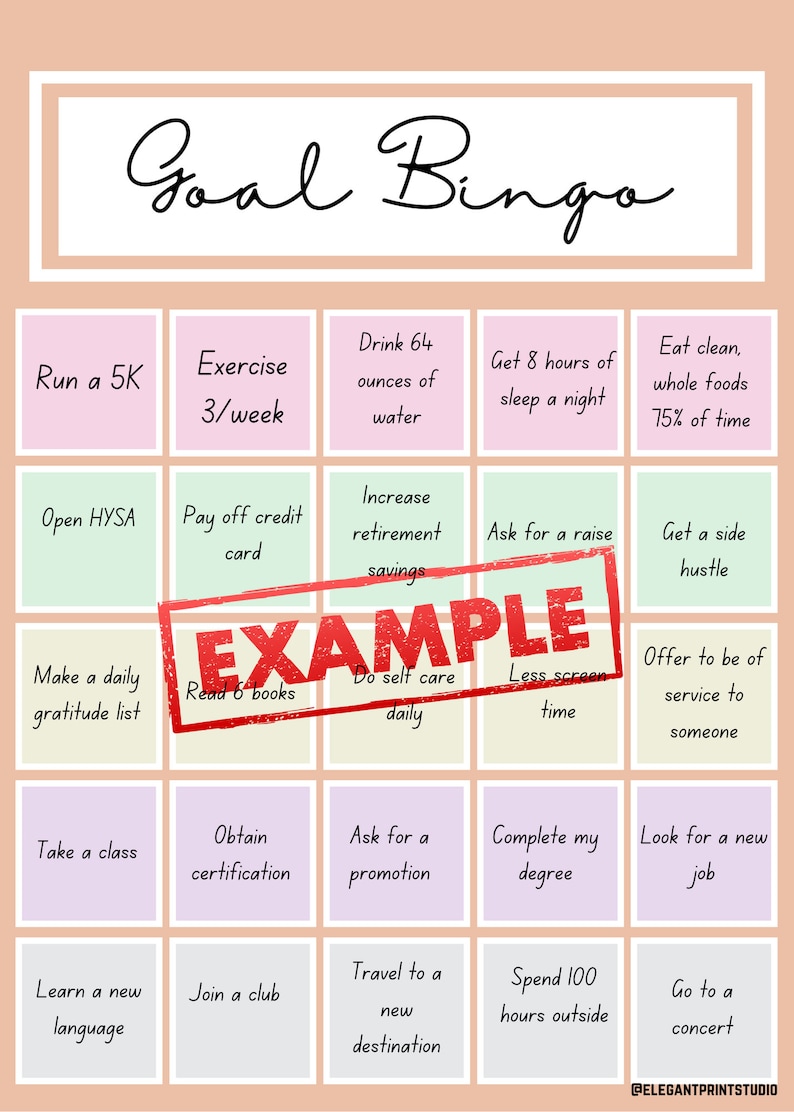 Printable 2024 Goal Bingo Card, Vision Board Card, Elegant Modern ...