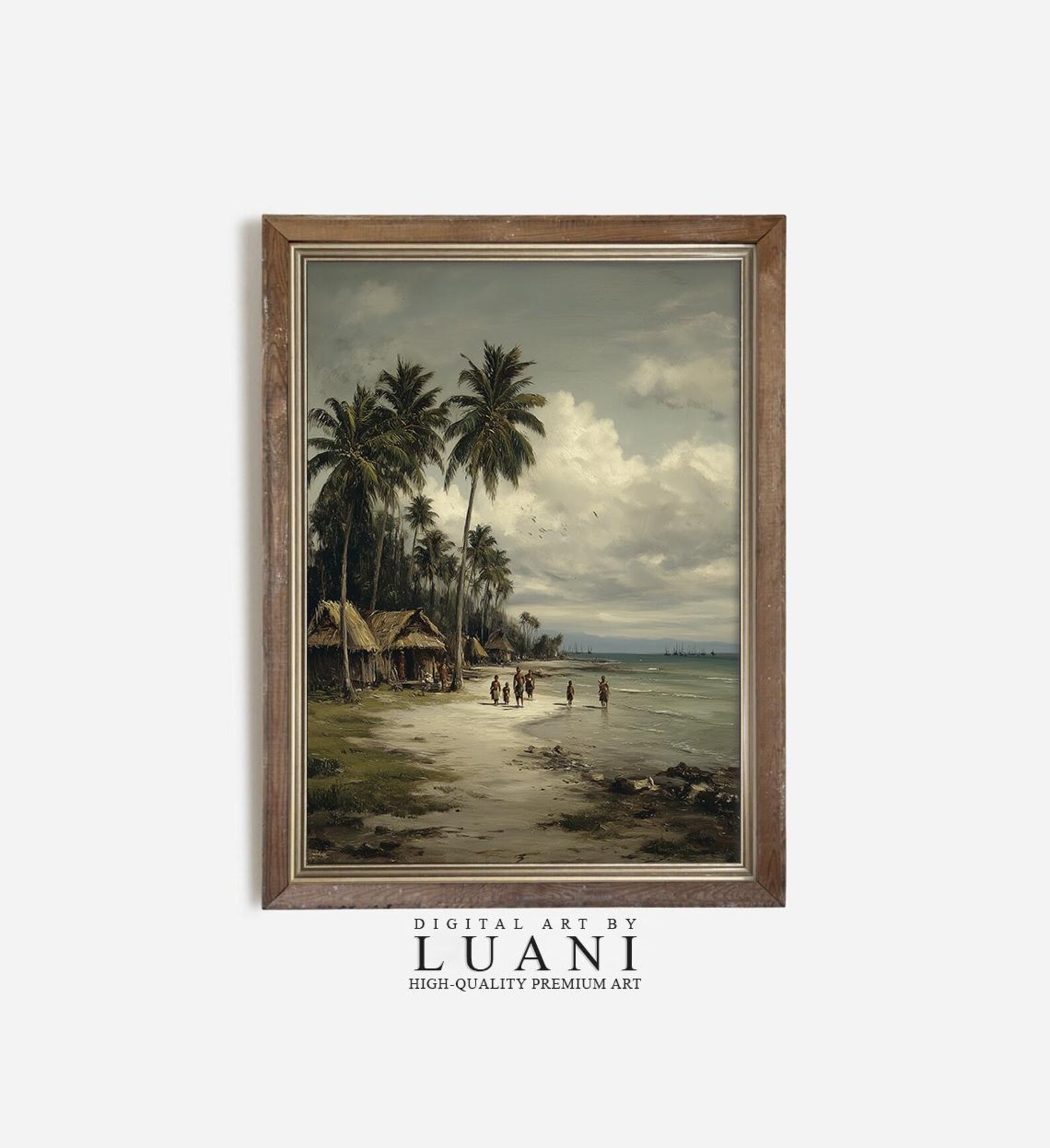 Vintage Polynesian Village Beach Print 1800s Style Tropical Island ...