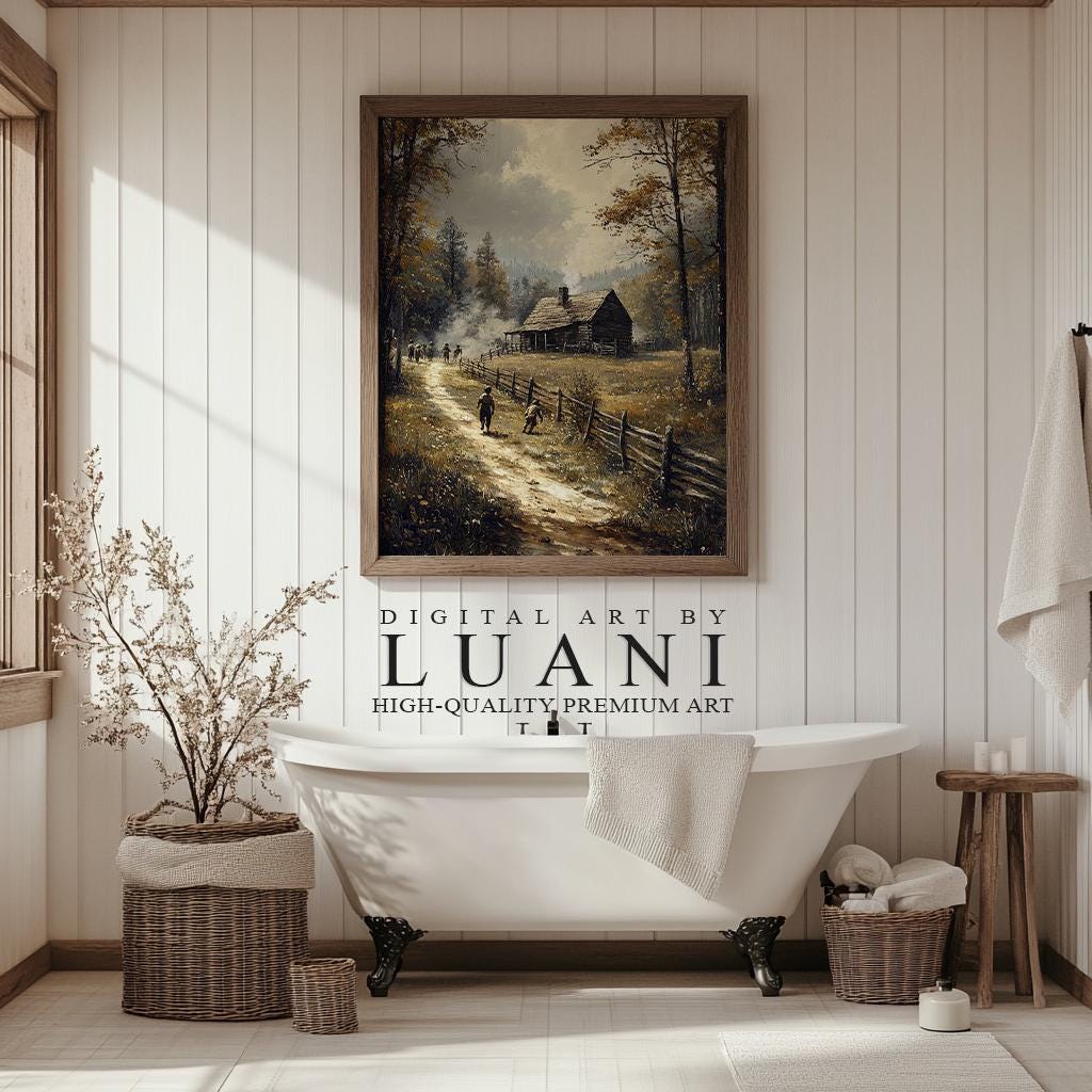 Rustic Cabin Autumn Woods Art Print: Countryside Landscape (digital ...