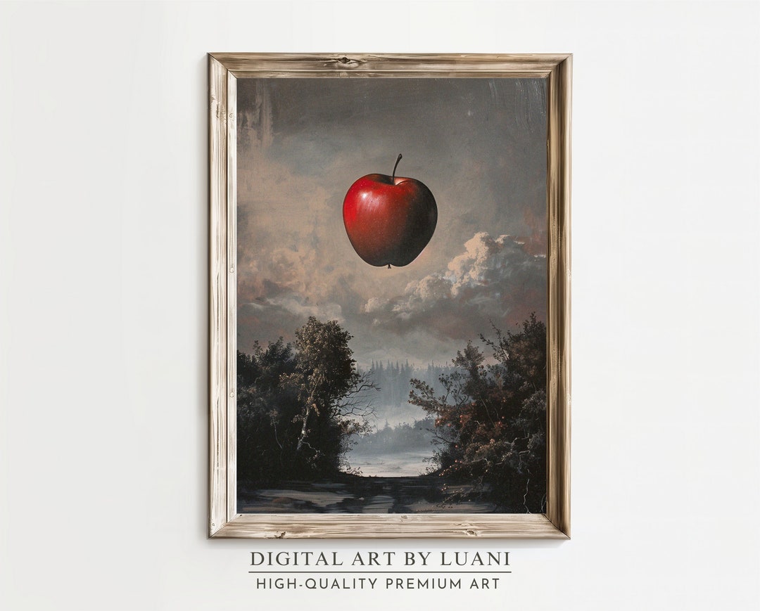 Surreal Landscape Painting Red Apple Art Print Wall Decor Kitchen ...