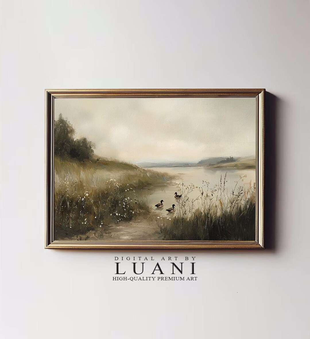 Ducks in Pond Landscape Painting: Rustic Countryside Art (digital ...