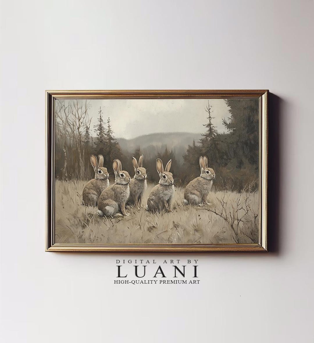 Bunny Rabbit Art Print Vintage Style Wildlife Painting PRINTABLE ...