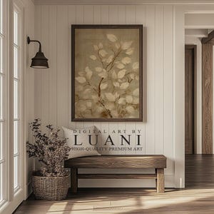 Sepia Leaf Drawing: Vintage Botanical Print for Neutral Decor (digital ...