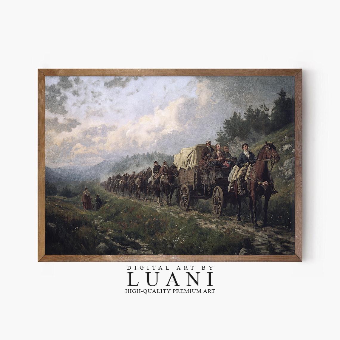 Vintage Wagon Train Art Print: Rustic Western Americana Decor (digital ...