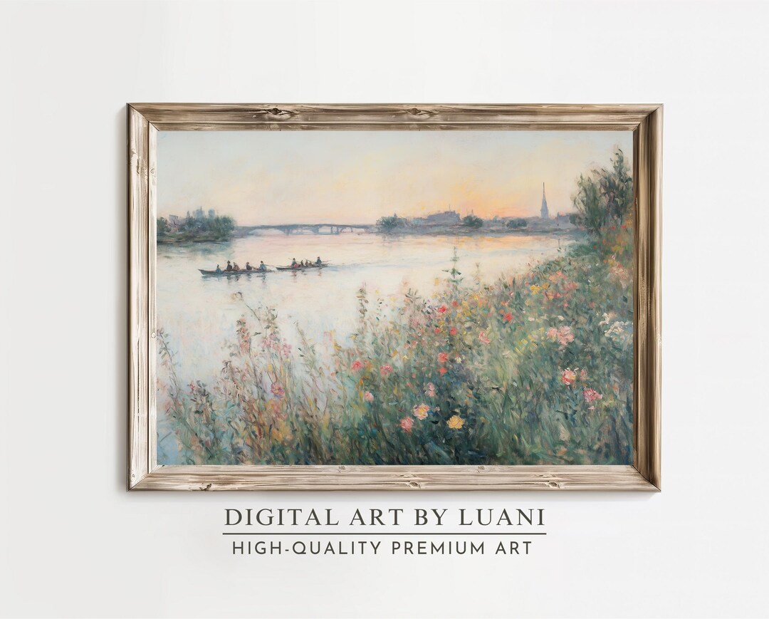 French Countryside Art Print: Vintage Impressionist River Landscape ...