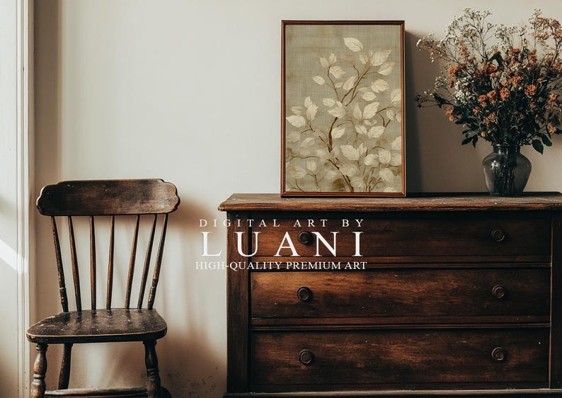 Sepia Leaf Drawing: Vintage Botanical Print for Neutral Decor (digital ...