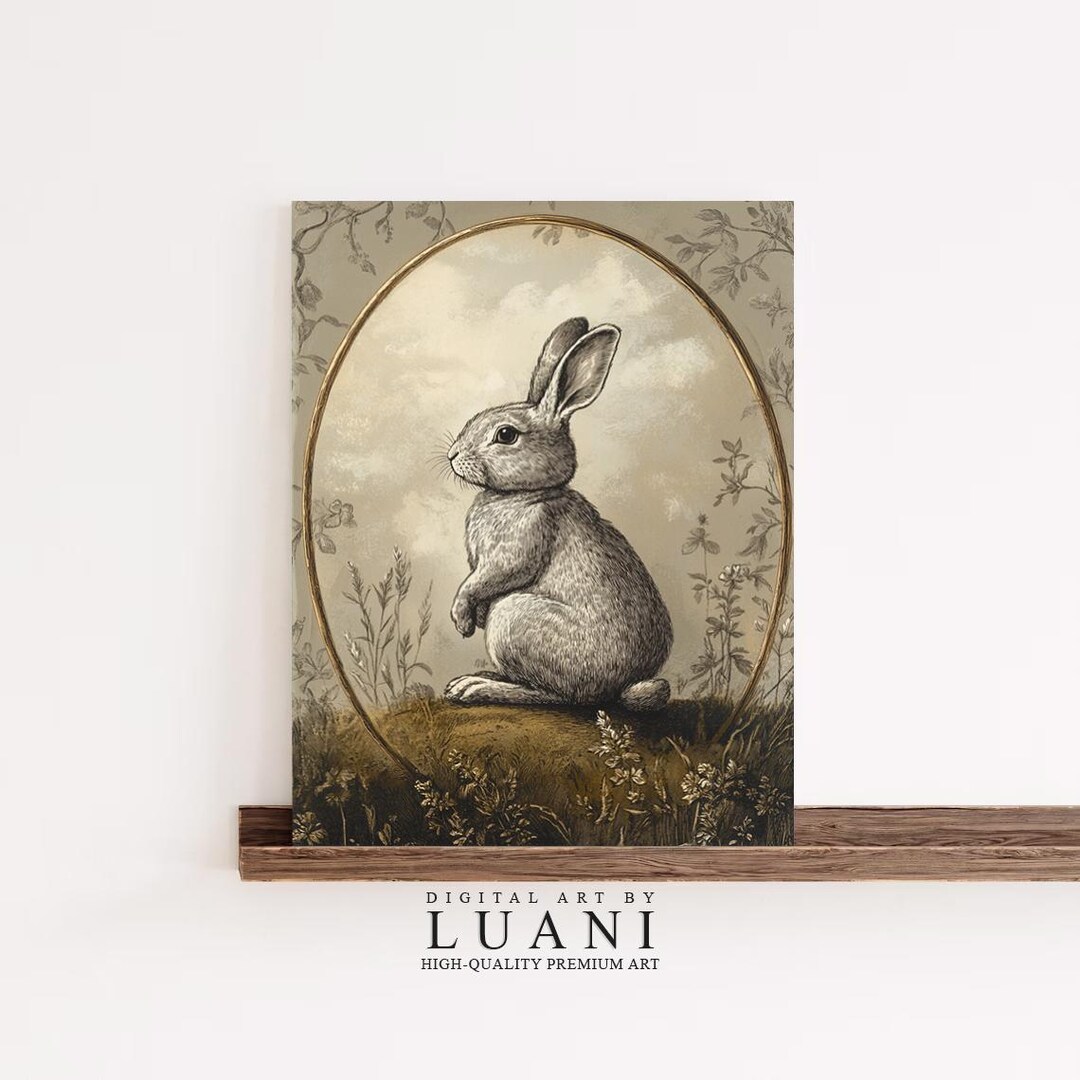 Vintage Rabbit Portrait Art Print: Whimsical Bunny Illustration ...