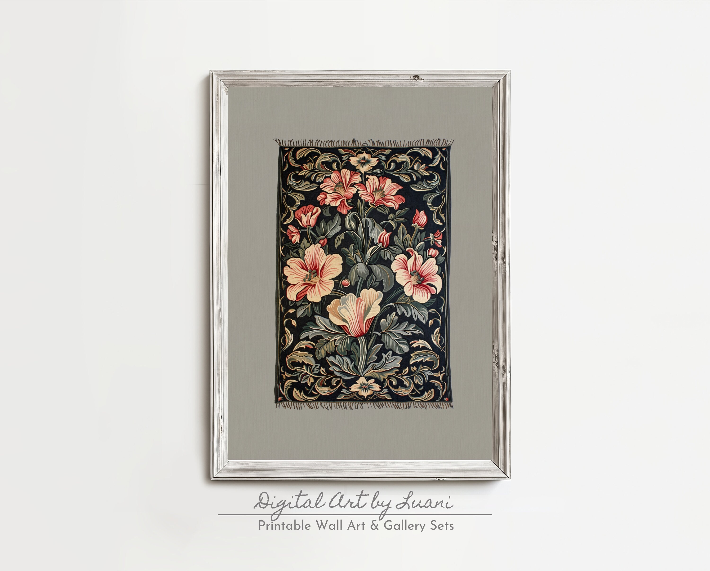 Printable Vintage Floral Tapestry Wall Art Large Woven Floral Tapestry ...