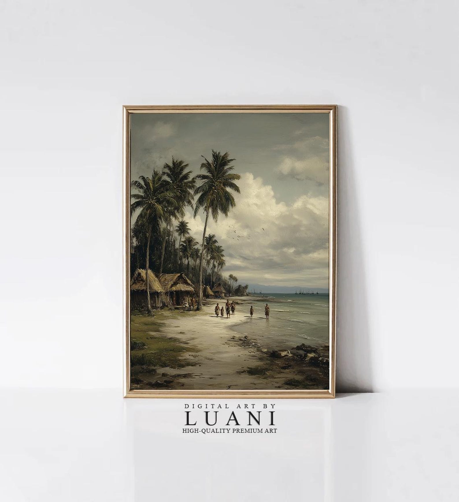 Vintage Polynesian Village Beach Print 1800s Style Tropical Island ...