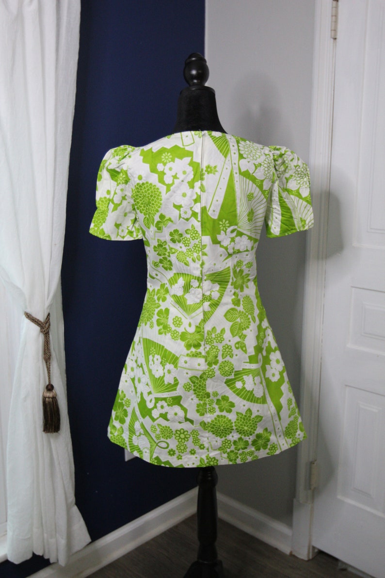 1970's GREEN WHITE DRESS With Matching Shorts, Green Floral Go-go Mini ...