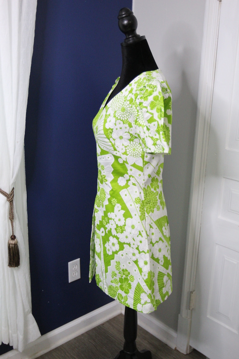 1970's GREEN WHITE DRESS With Matching Shorts, Green Floral Go-go Mini ...