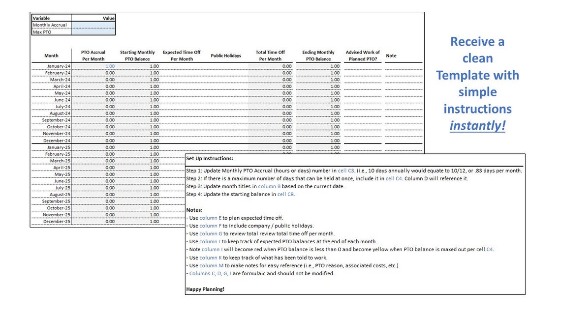 Google Sheets PTO / Vacation Tracker | Paid Time off Planner | Vacation ...