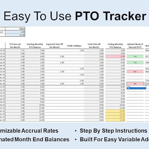 Excel PTO / Vacation Tracker | Paid Time off Planner | Vacation Planner ...