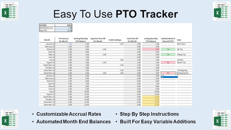Excel PTO / Vacation Tracker | Paid Time off Planner | Vacation Planner ...