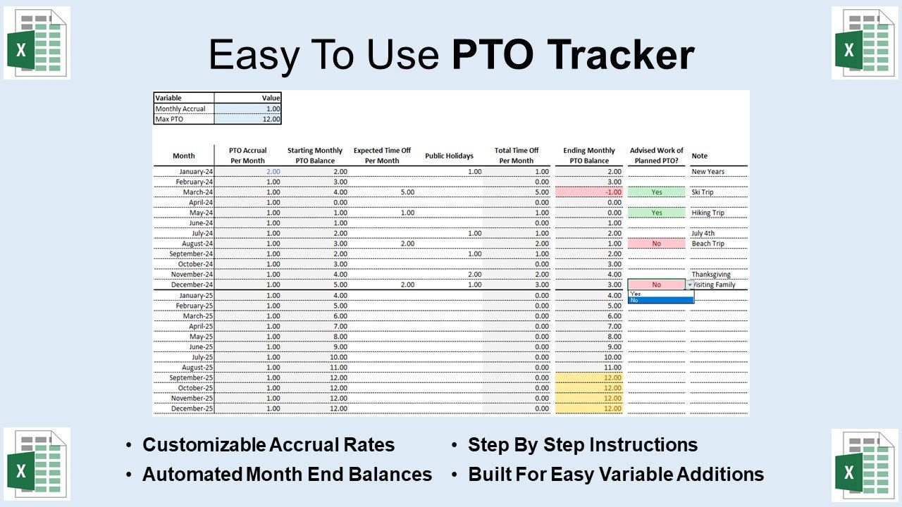 Excel PTO / Vacation Tracker | Paid Time off Planner | Vacation Planner ...