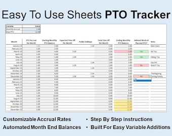 Excel PTO / Vacation Tracker | Paid Time off Planner | Vacation Planner ...