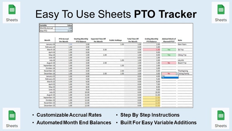 Google Sheets PTO / Vacation Tracker | Paid Time off Planner | Vacation ...