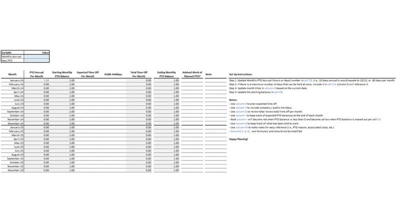 Excel PTO / Vacation Tracker | Paid Time off Planner | Vacation Planner ...
