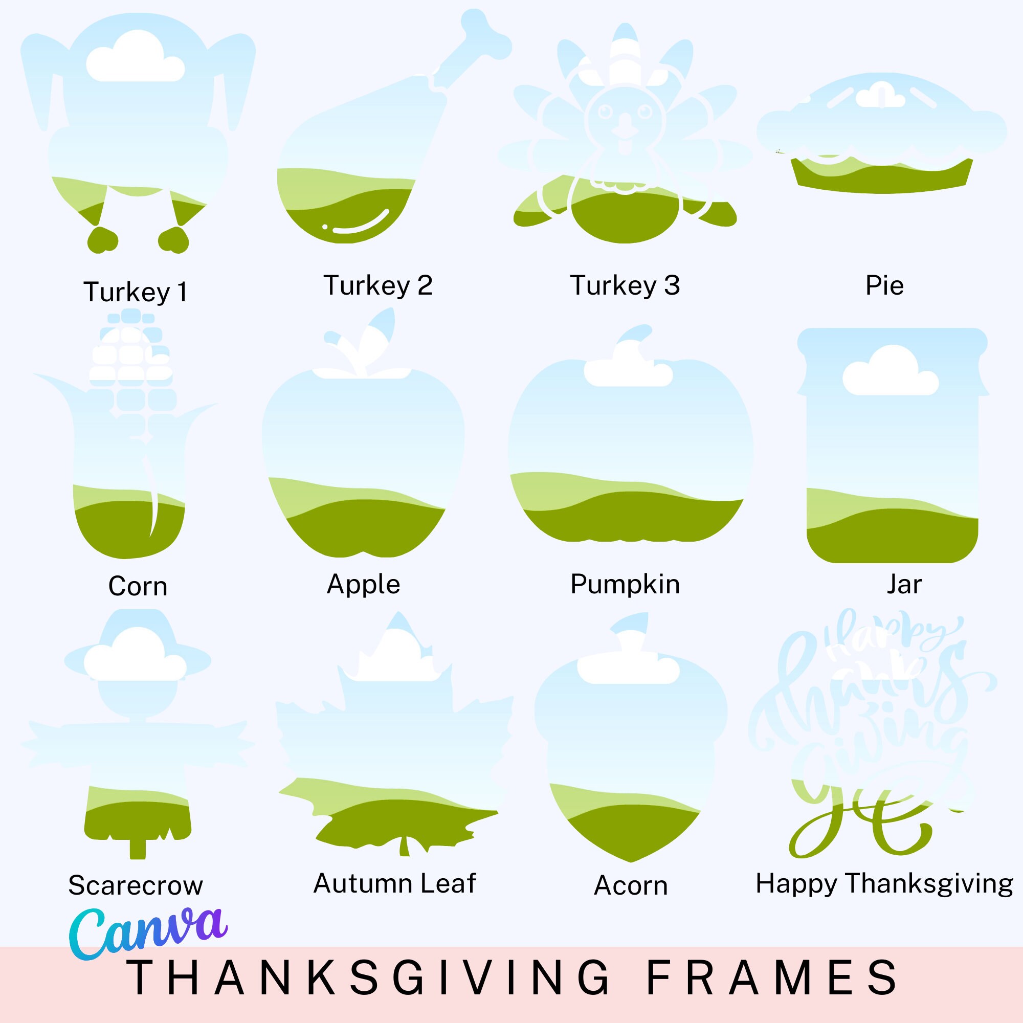 Canva Frame Template, Drag and Drop Thanksgiving Shapes Bundle, Instant ...