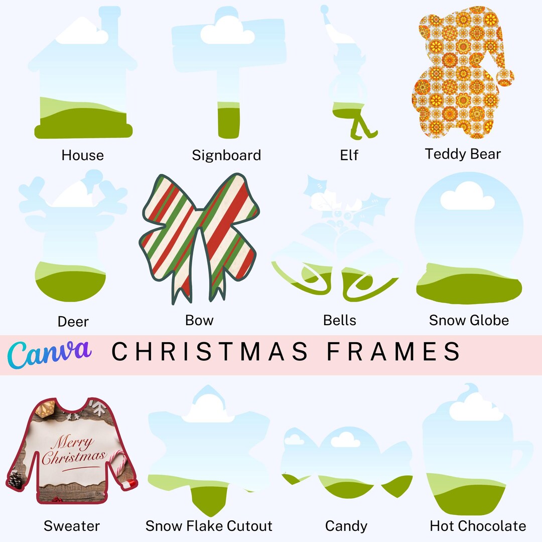 Canva Frame Template, Drag and Drop Christmas Shapes Bundle, Instant ...