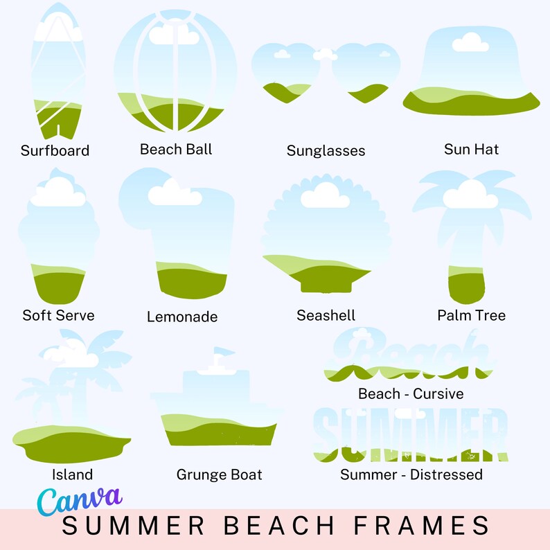 Canva Frame Template, Drag and Drop Summer Beach Shapes Bundle, Instant ...