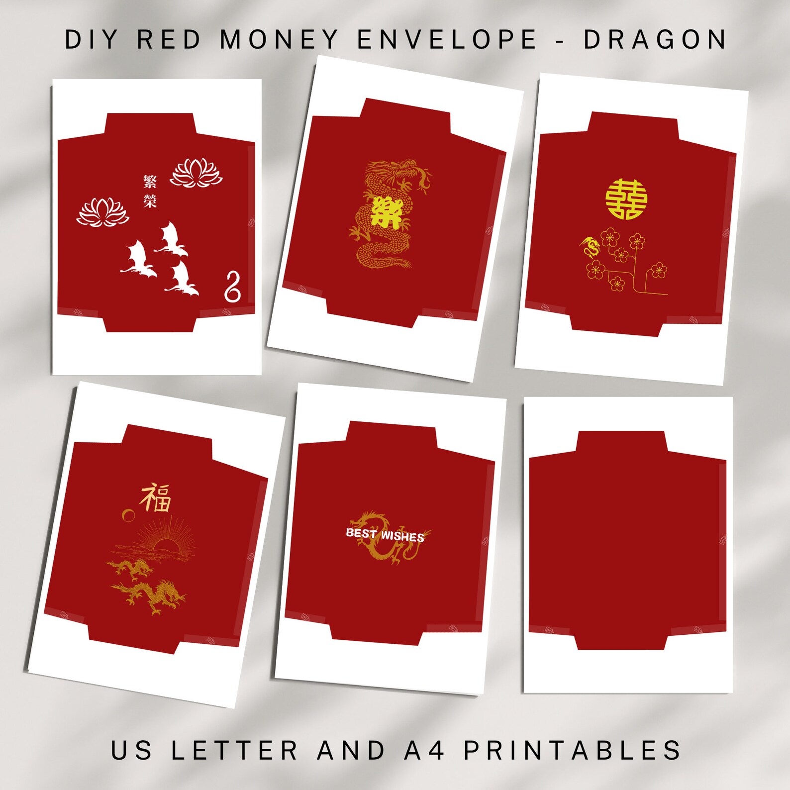 Dragon Hongbao 红包 Printable A4 and US Letter Size DIY Set Ayacolour ...