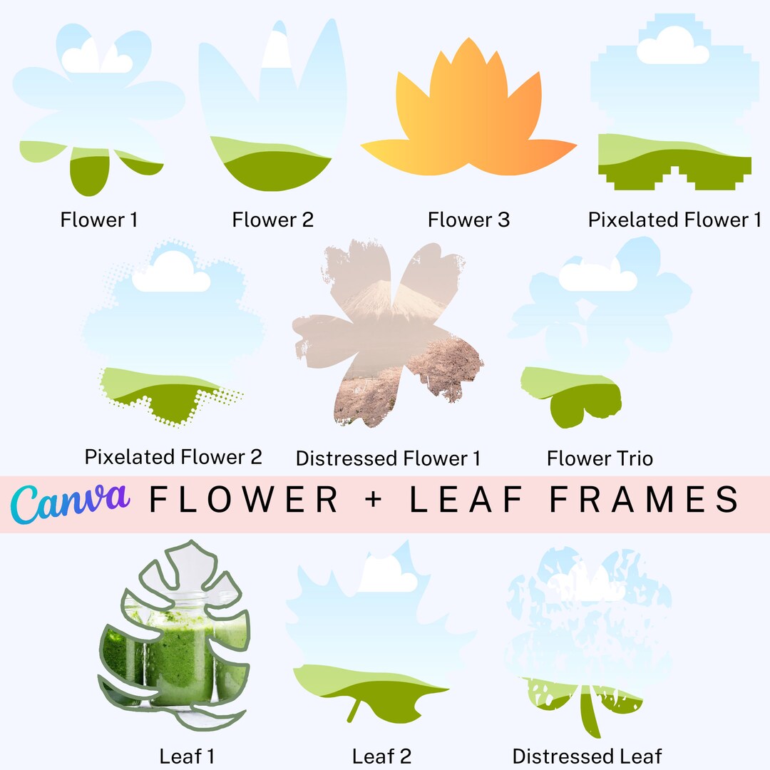 Canva Frame Template, Drag and Drop Flower and Leaf Shapes Bundle ...
