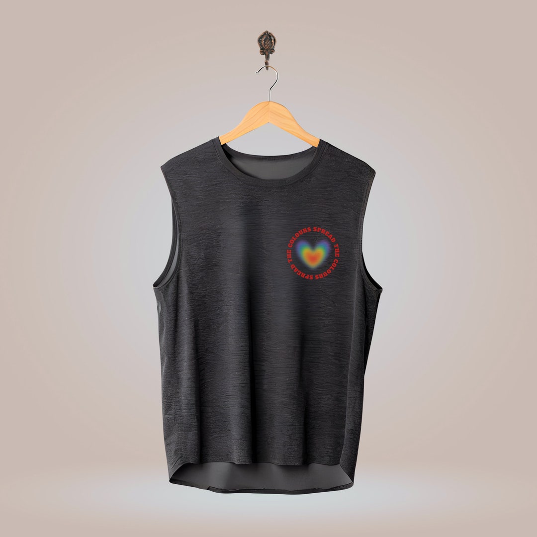 Rainbow Graphic Logo Muscle Tank Top, Multicolor Heart Athletic Workout ...