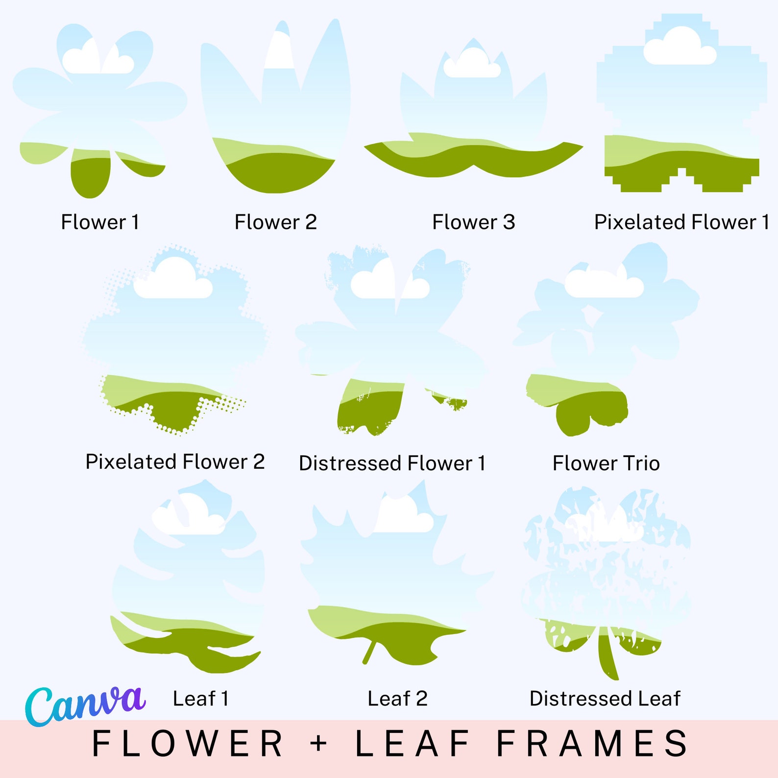 Canva Frame Template, Drag and Drop Flower and Leaf Shapes Bundle ...