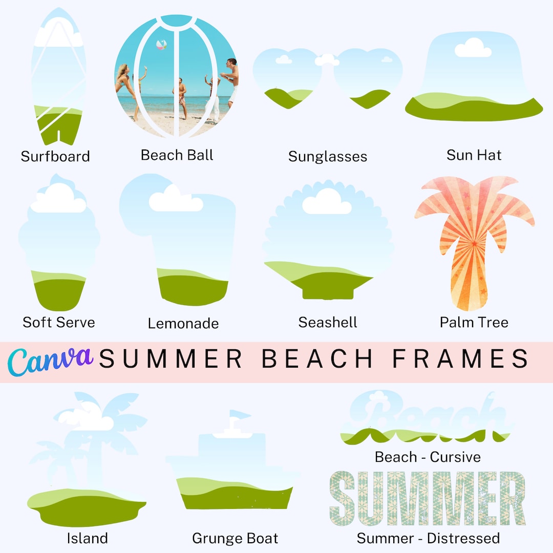 Canva Frame Template, Drag and Drop Summer Beach Shapes Bundle, Instant ...