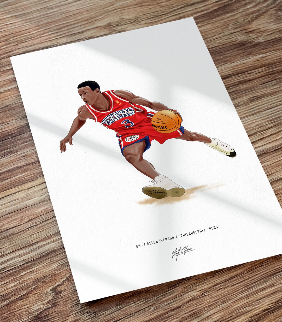 Allen Iverson Rookie Philadelphia 76ers Art Illustrated Print Poster ...