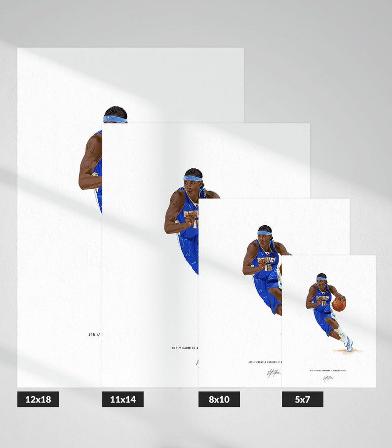 Carmelo Anthony Rookie Denver Nuggets Art Illustrated Print Poster ...