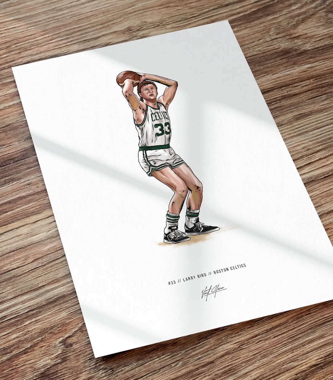 Larry Bird Boston Celtics Basketball Art Illustrated Print Poster ...