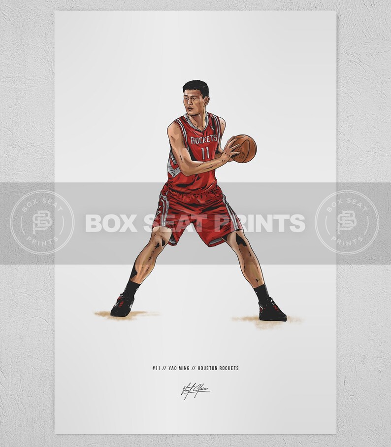 Yao Ming Houston Rockets Basketball Art Illustrated Print Poster, Yao ...