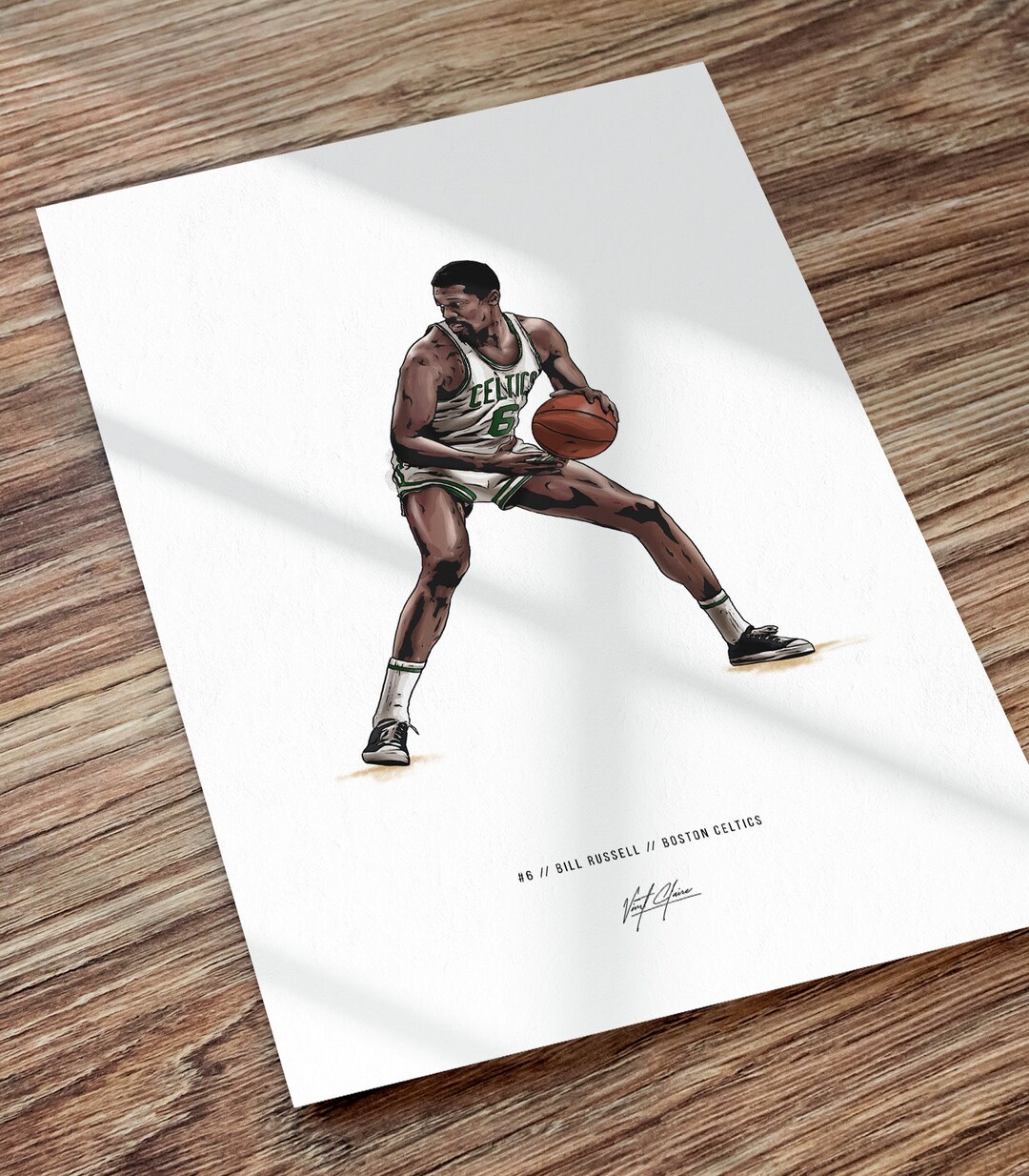 Bill Russell Boston Celtics Basketball Art Drawing Print Poster, Bill ...