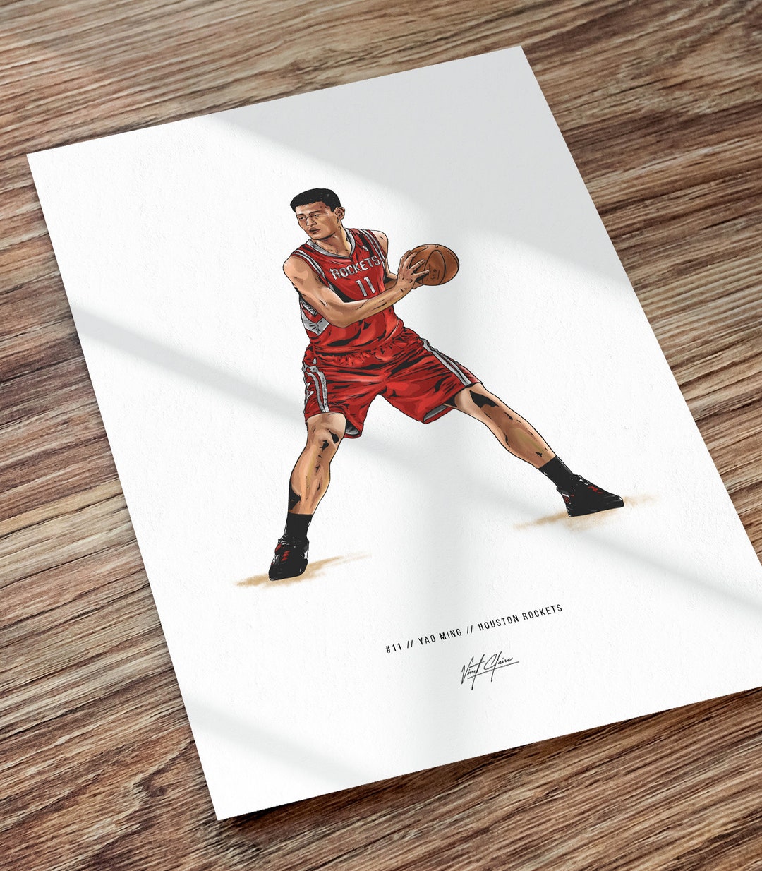 Yao Ming Houston Rockets Basketball Art Illustrated Print Poster, Yao ...