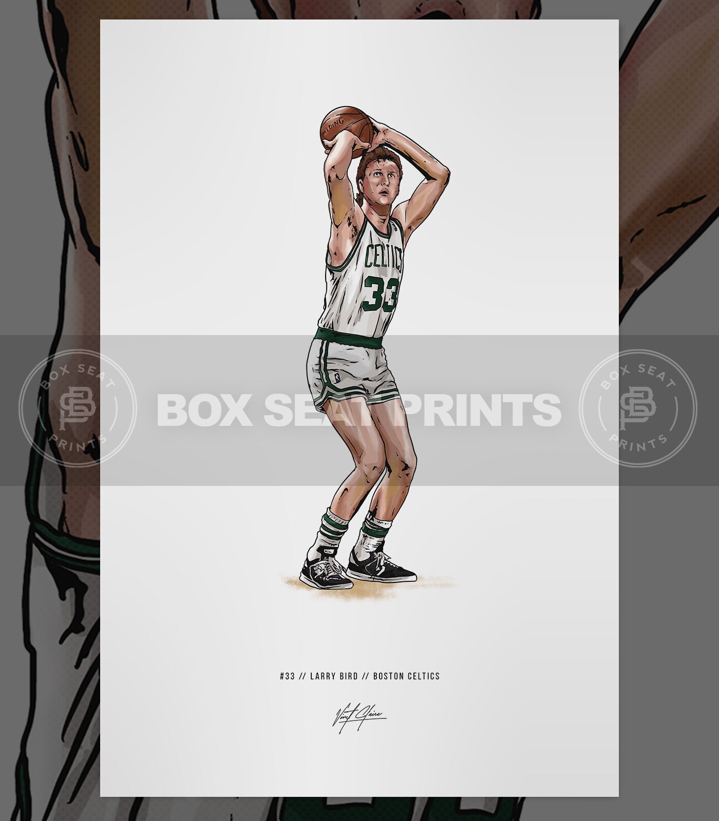 Larry Bird Boston Celtics Basketball Art Illustrated Print Poster ...