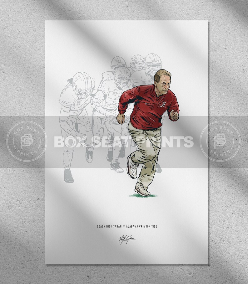 Nick Saban Illustrated Art Print Poster, Coach Nick Saban Poster, Gift ...