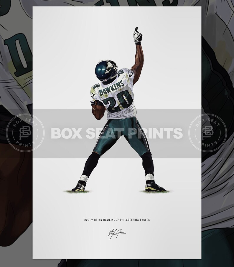 Brian Dawkins Philadelphia Eagles Football Art Illustrated Print Poster ...