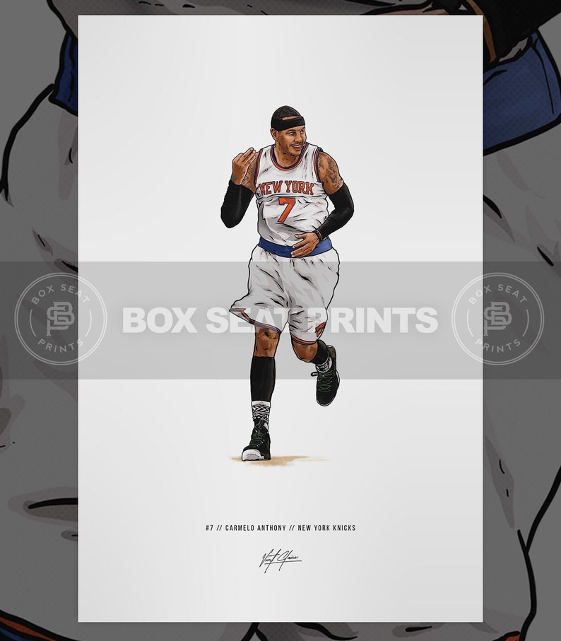 Carmelo Anthony New York Knicks Basketball Art Drawing Print Poster ...