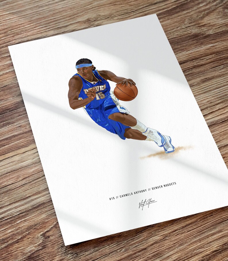 Carmelo Anthony Rookie Denver Nuggets Art Illustrated Print Poster ...