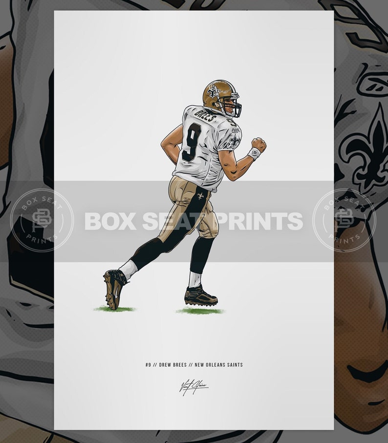 Drew Brees New Orleans Saints Illustrated Art Print Poster, Drew Brees ...